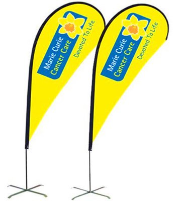 Custom Printed Blue And White Advertising Flag Banners Bow for Starbucks CE SGS