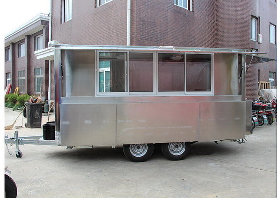 Stainless Steel Body Hot Dog Vending Trailers With 4 Tires ,  Mobile Cooking Trailers
