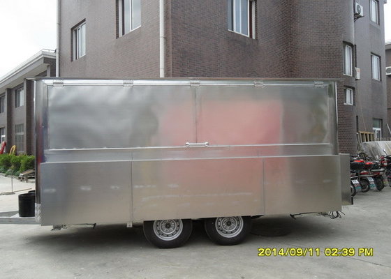 Stainless Steel Body Hot Dog Vending Trailers With 4 Tires ,  Mobile Cooking Trailers