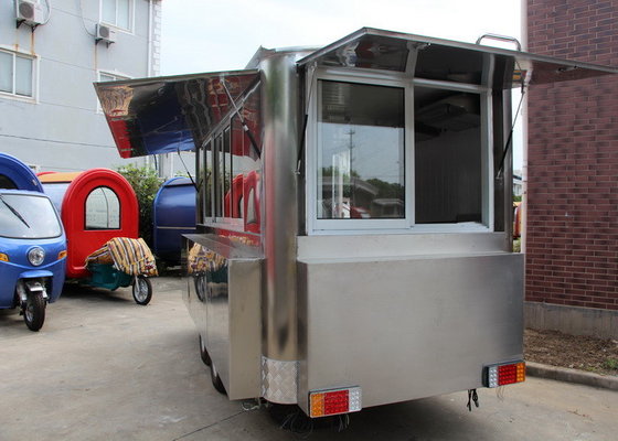 Stainless Steel Body Hot Dog Vending Trailers With 4 Tires ,  Mobile Cooking Trailers