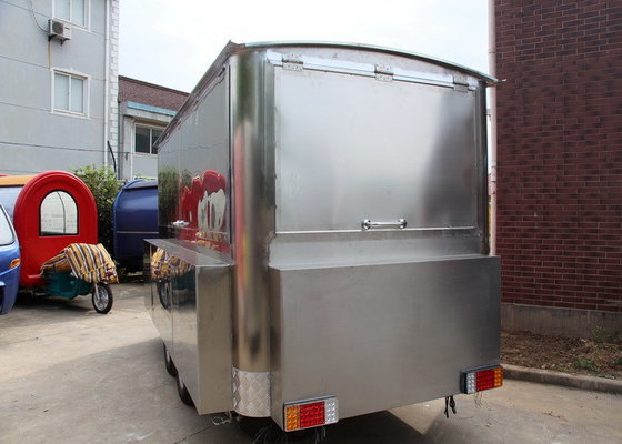 Stainless Steel Body Hot Dog Vending Trailers With 4 Tires ,  Mobile Cooking Trailers