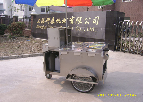 6 Trays Hot Dog Concession Carts , Mobile Kitchen Carts 3 gas steamers