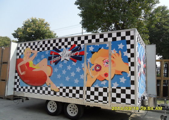 Fashionable Mobile Kitchen Trailer Hire Catering Van With Custom Poster Board