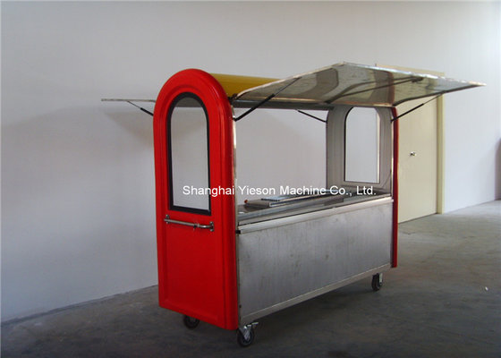 Hand Push Stainless Steel Coffee Cart Moving Towable Snack Fast Food Kiosk
