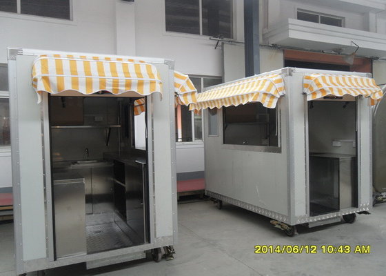 Street Stainless Steel Coffee Cart With Yellow White Strip Awning