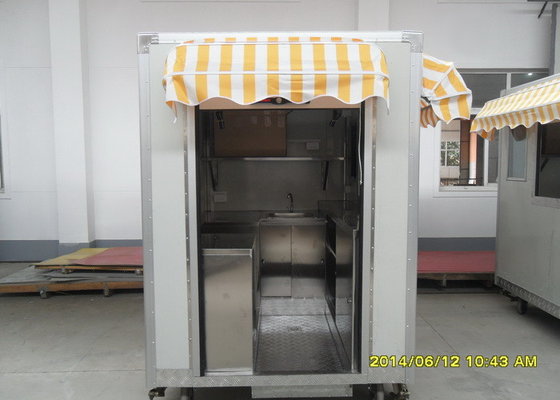 Street Stainless Steel Coffee Cart With Yellow White Strip Awning