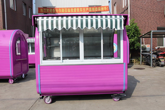Sliding Glass Windows Mobile Food Kiosk Pink Hot Dog Vending Carts