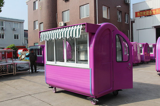 Sliding Glass Windows Mobile Food Kiosk Pink Hot Dog Vending Carts