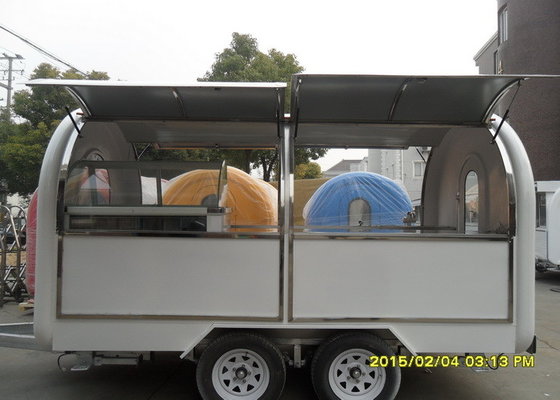 White Color Fiberglass Mobile Kitchen Concession Trailer Both Side Opening Windows