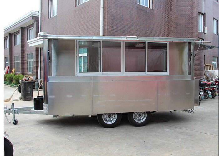 Stainless Steel Body Hot Dog Vending Trailers With 4 Tires ,  Mobile Cooking Trailers