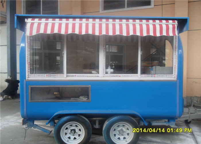 Strong Steel Mobile Fast Food  Truck Trailers Mobile Hot Dog Cart Blue Paint Color