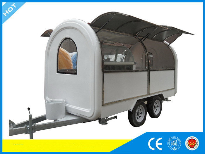 White Color Fiberglass Mobile Kitchen Concession Trailer Both Side Opening Windows