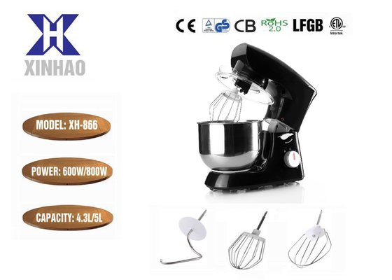 600W 4.3L Dough Mixer Machine , Stainless Steel Egg Whisk With Full Black