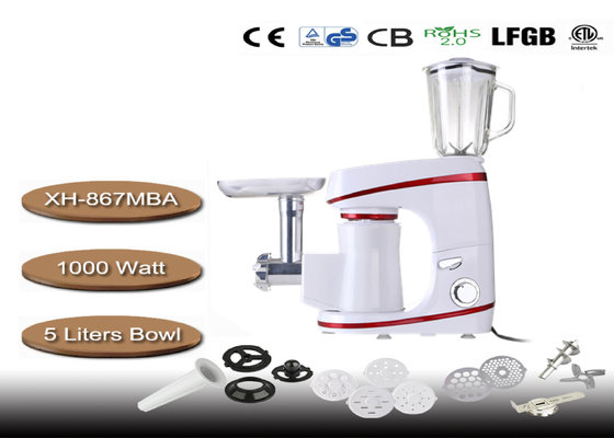 Household Spray White And Red Plastic Stand Mixer With Meat Grinder , Blender