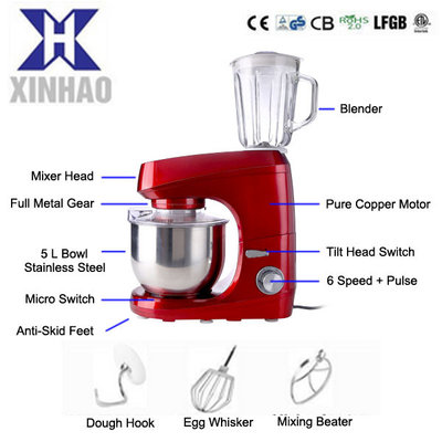 Spray red  5 L , 1000W Kitchen used plastic Multifunctional  Stand Mixers