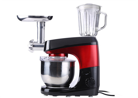Black and Red Household Multifunction Stand Mixer with Glass Jar , Meat Grinder