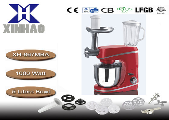 6 Speed Setting Multifunctions Professional Cake Mixer , Red Stand Mixer 1000W