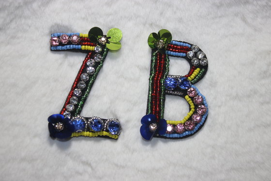 Letter patches Glass strass beads with sequins handmade patches