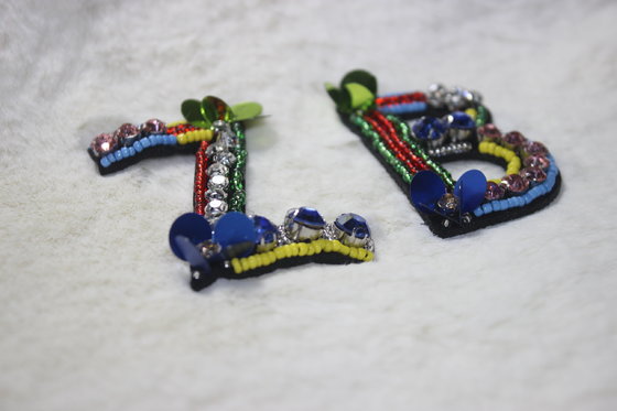 Letter patches Glass strass beads with sequins handmade patches