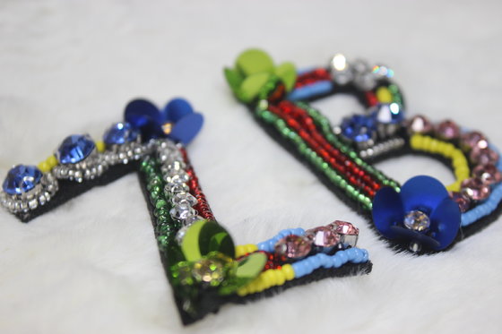 Letter patches Glass strass beads with sequins handmade patches