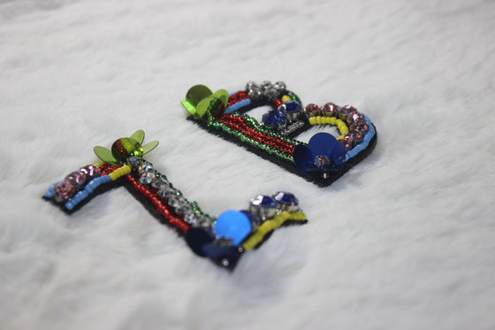 Letter patches Glass strass beads with sequins handmade patches