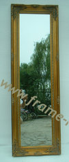 China Europe style wood full length mirror,antique golden wood framed wall mirror supplier