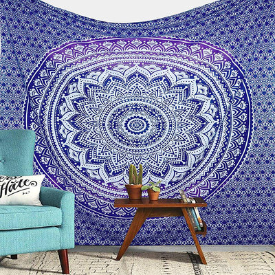 Bohemian Tapestry Elephant Star Mandala Tapestry Blue Tie Dye Star Design Indian Bedspread Twin Tapestry Hippie Wall Dec