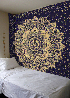 Bohemian Tapestry Elephant Star Mandala Tapestry Blue Tie Dye Star Design Indian Bedspread Twin Tapestry Hippie Wall Dec