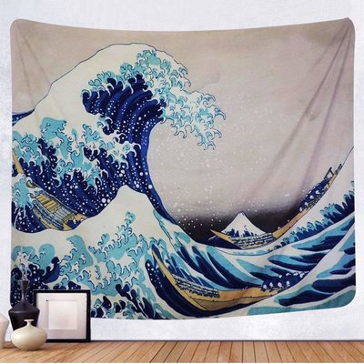 Kanagawa Great Wave Tapestry, Japanese Ocean Wave Tapestry, The Wave Tapestry with Sun Tapestries, Black and White Tapes
