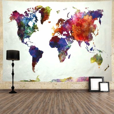 World Map Tapestry Watercolor Tapestry Abstract Map Tapestry Wall Hanging Colorful Globe Tapestry