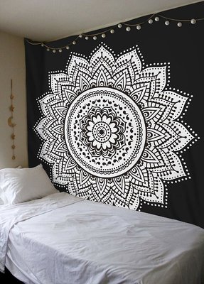 Mandala Tapestry Black and White Indian Hindu Wall Hanging