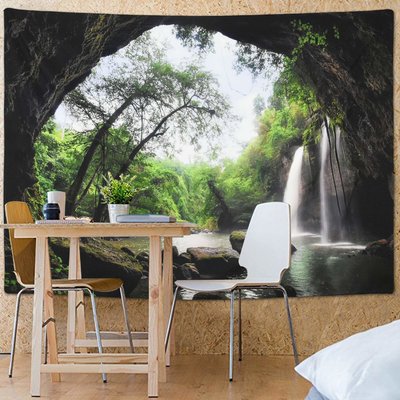 Mountain Cave Tapestry Waterfall Tapestry Forest Tree Tapestry Nature Tapestry Wall Hanging