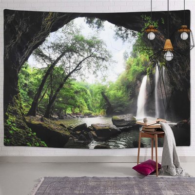 Mountain Cave Tapestry Waterfall Tapestry Forest Tree Tapestry Nature Tapestry Wall Hanging