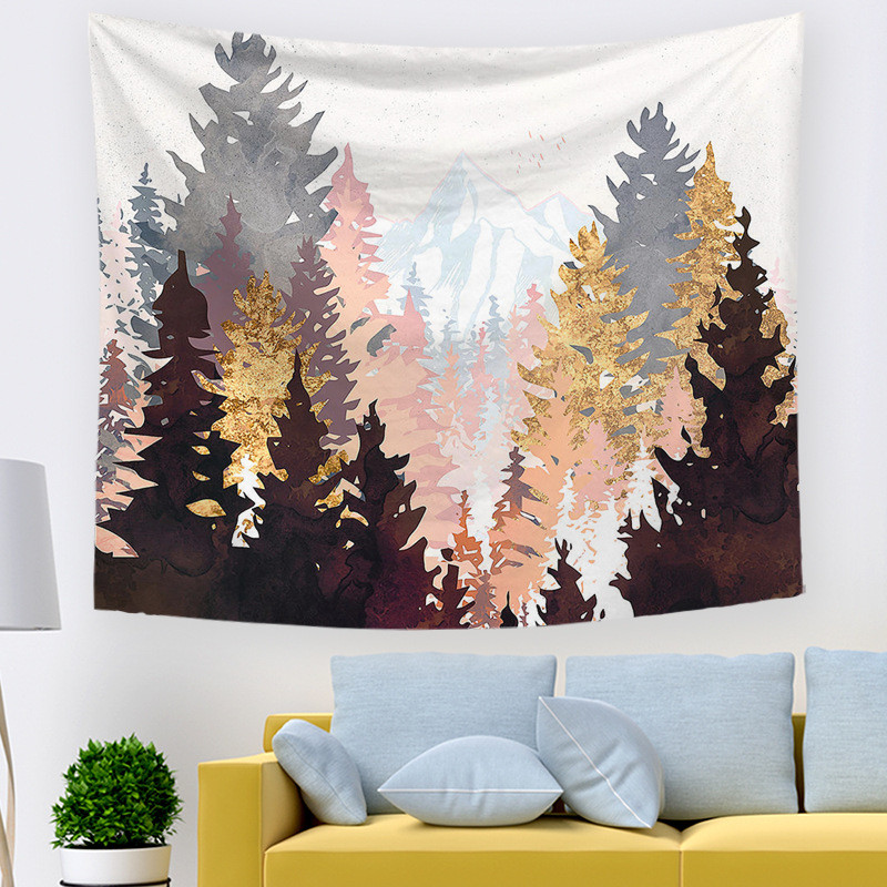 Forest Mountain Tapestries, Mysterious Nature Woolands with Mountain in Fog Bedroom Living Room Dorm Wall Hanging Tapest
