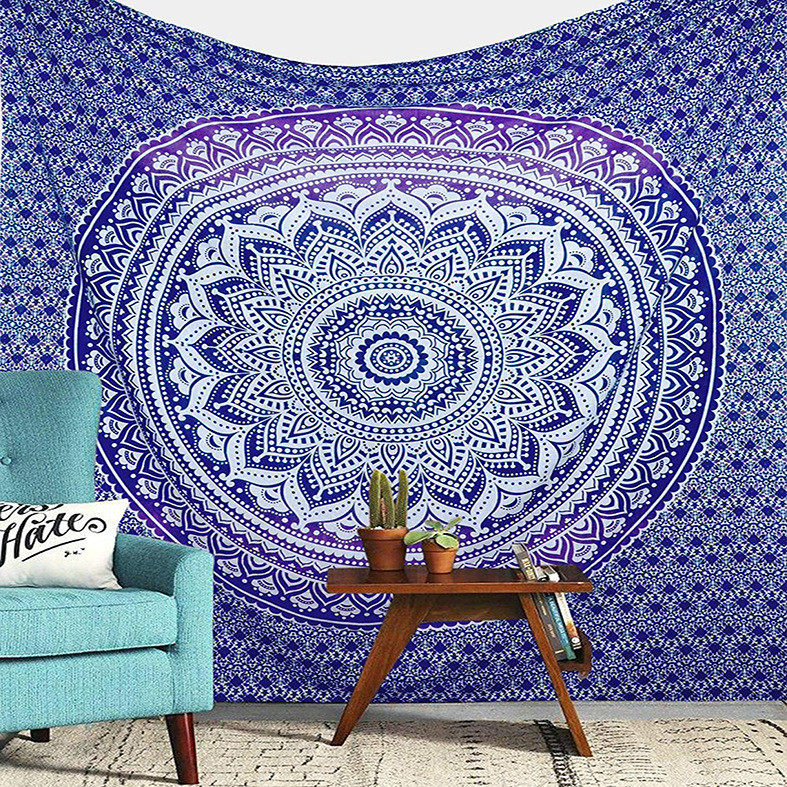 Bohemian Tapestry Elephant Star Mandala Tapestry Blue Tie Dye Star Design Indian Bedspread Twin Tapestry Hippie Wall Dec