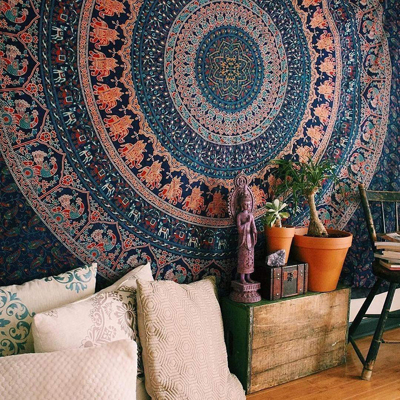 Bless International Indian Hippie Bohemian Psychedelic Peacock Mandala Wall Hanging Bedding Tapestry