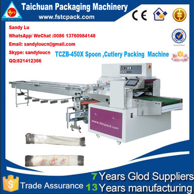 Automatic Flow wrapping machine for Cutlery/Spoon/Fork/napkin with feeder
