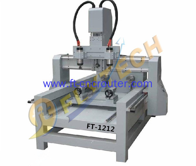 New 4 Axis  CNC Router machine for cylinder engraving with double rotary axis double head