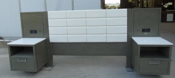 wooden king upholstery  headboard with power hubs and night stand ,casegoods, hotel furniture,casegoodsHD-0073