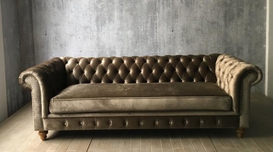 2017 hot sale moden luxury chesterfield sofa with grey velvet,living room sofa,french style sofa,oak wood sofa