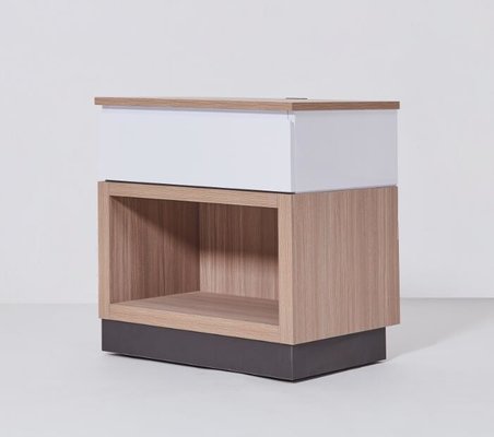 American style Springhill suites hotel guestroom HPL one drawer oak and white finish night stand
