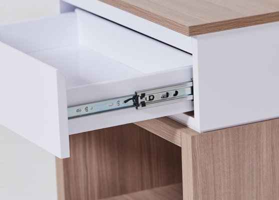 American style Springhill suites hotel guestroom HPL one drawer oak and white finish night stand