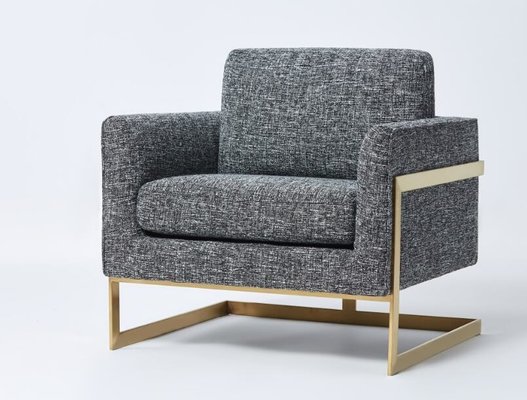 Fashionable top-Quality grey linen with brass finish metal base living room fabric couches sofa