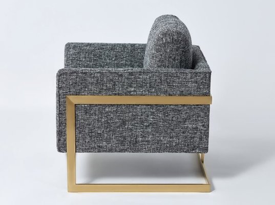 Fashionable top-Quality grey linen with brass finish metal base living room fabric couches sofa