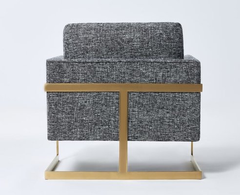 Fashionable top-Quality grey linen with brass finish metal base living room fabric couches sofa