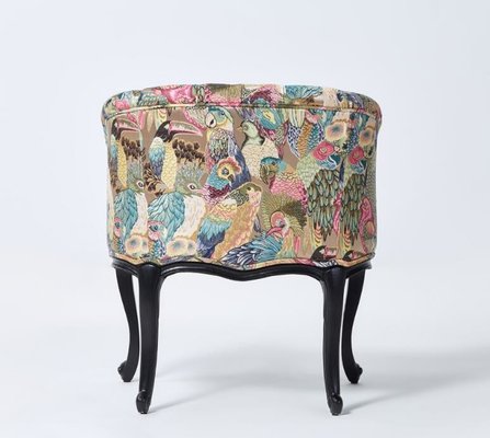 Elegant black oak  Wood Frame French Style Chair Crazy birds Fabric Antique Armchair Accent chair