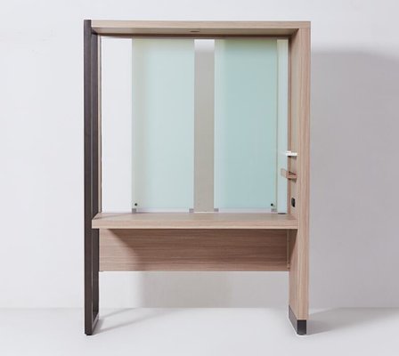 Springhill suites hotel sliding glass panel HPL oak finish metal frame desk unit for hotel guestroom