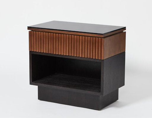 The Ritz Carlton 5-star hotel guestroom walnut and oak frame nightstand