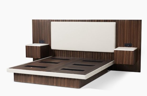 Hyatt Regency 5-star hotel new design zebra wood veneer king size headboard with platform bed base and nightstand