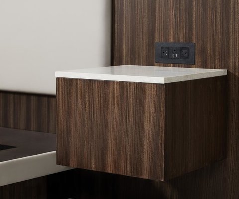 Hyatt Regency 5-star hotel new design zebra wood veneer king size headboard with platform bed base and nightstand